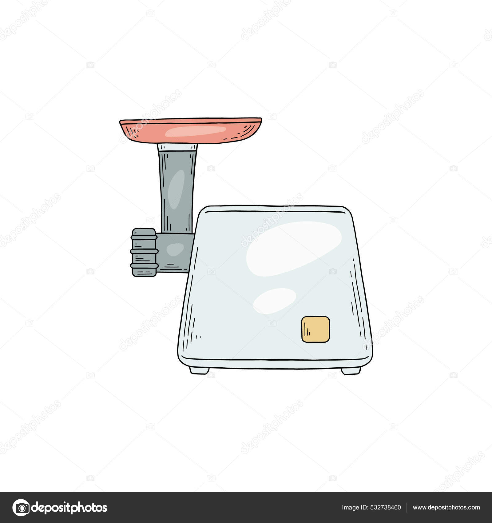Electric kitchen meat grinder or mincer, sketch vector illustration ...