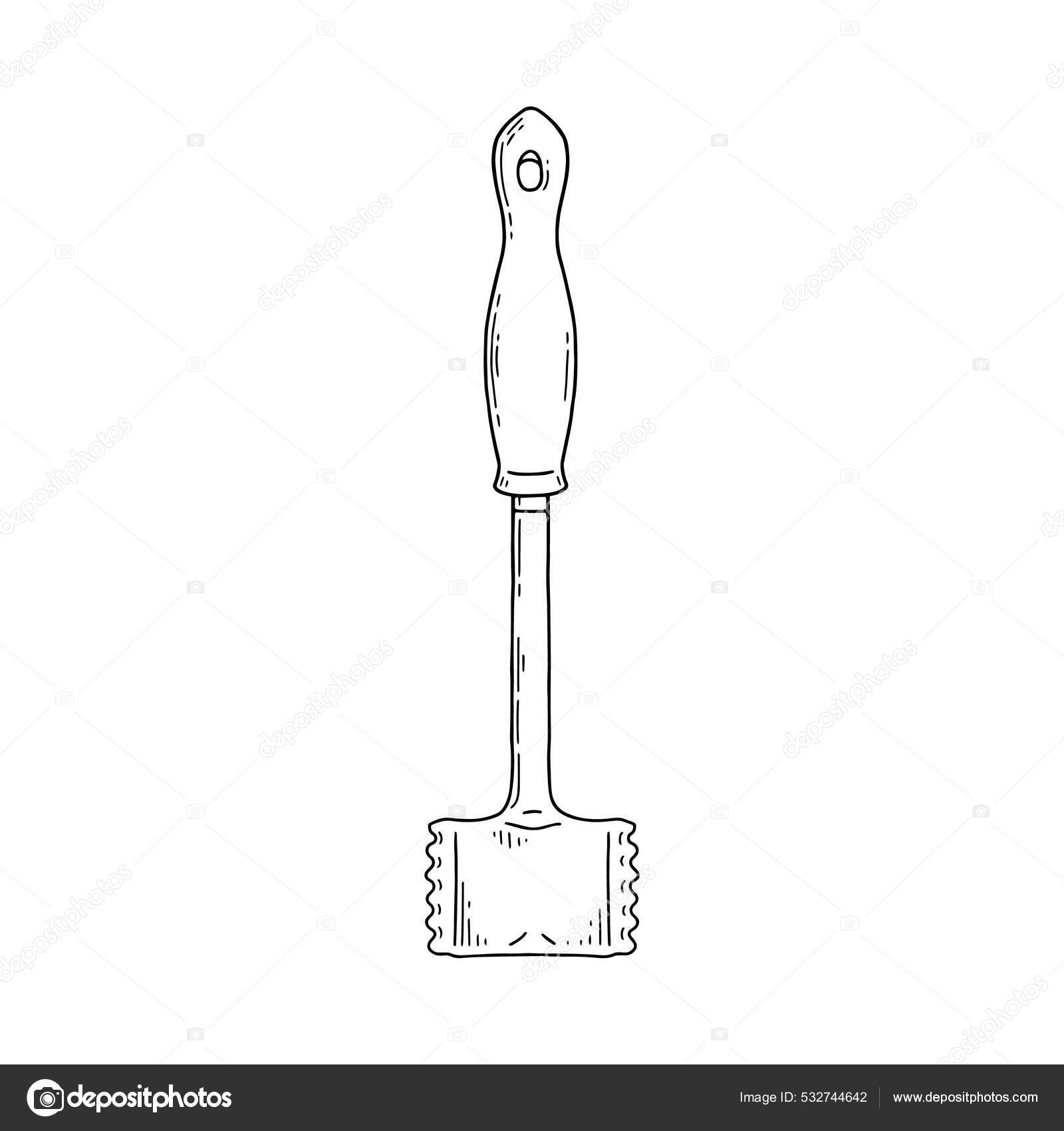 Meat tenderizer or hammer kitchen appliance, sketch vector illustration ...