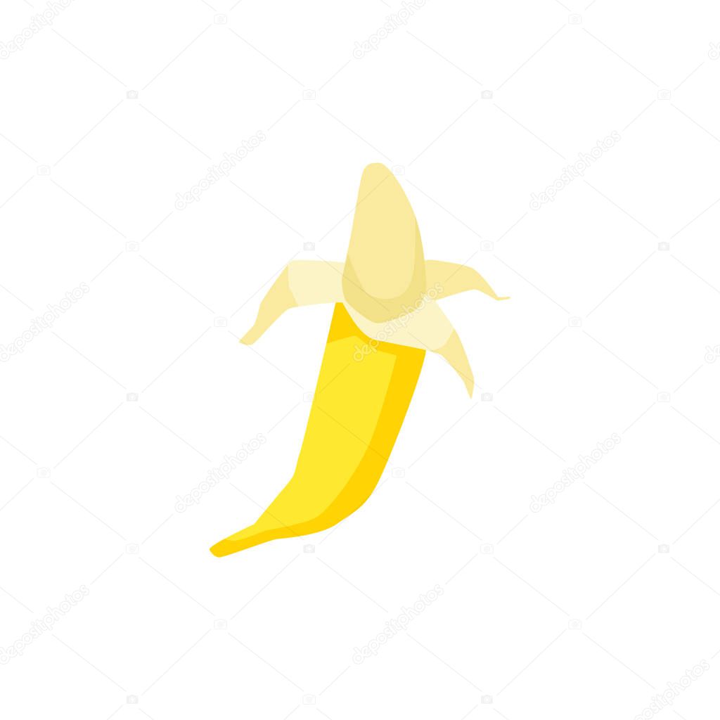 Banano amarillo, ilustración parcialmente pelada. Una sola fruta de ...