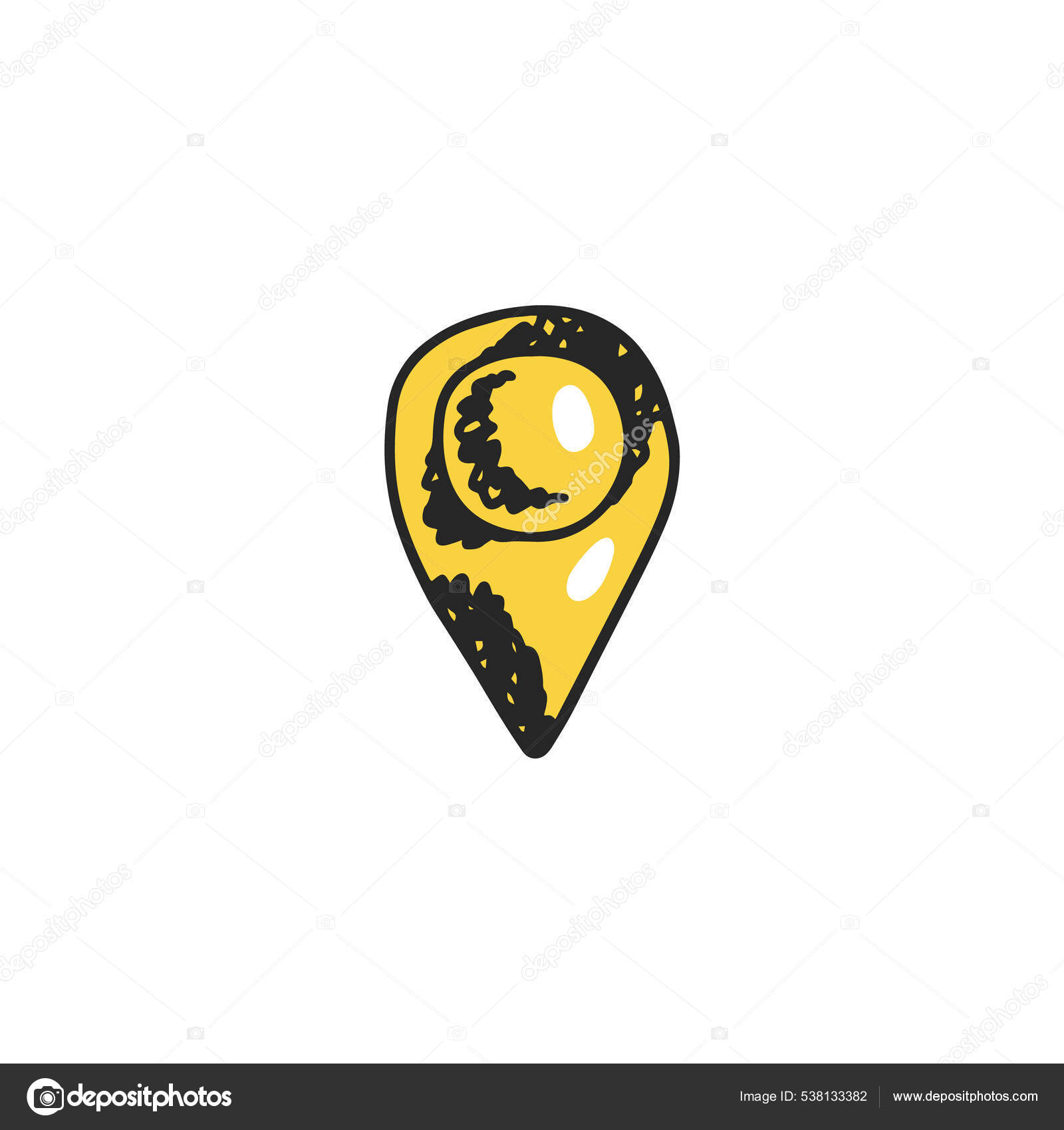 Yellow pin map marker hand drawn sketch vector illustration ...