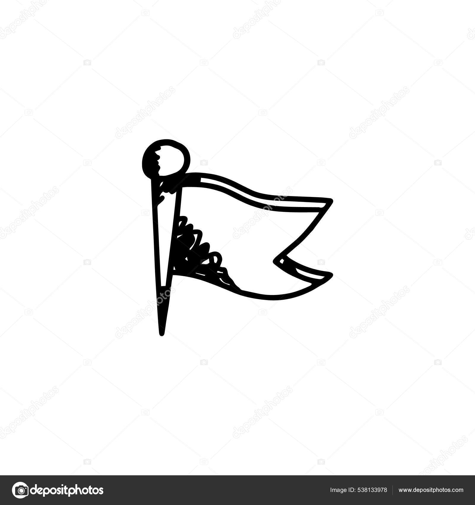 Flag ikon form, placering pin håndtegnet vektor skitse. Pin map flag ...