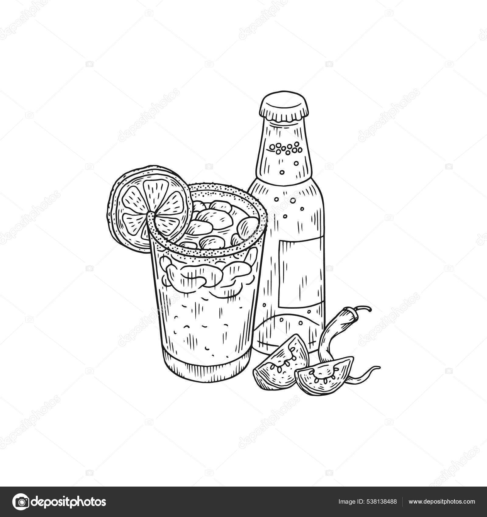 Bebida Michelada Mexicana sobre base de cerveza, dibujo vector ...
