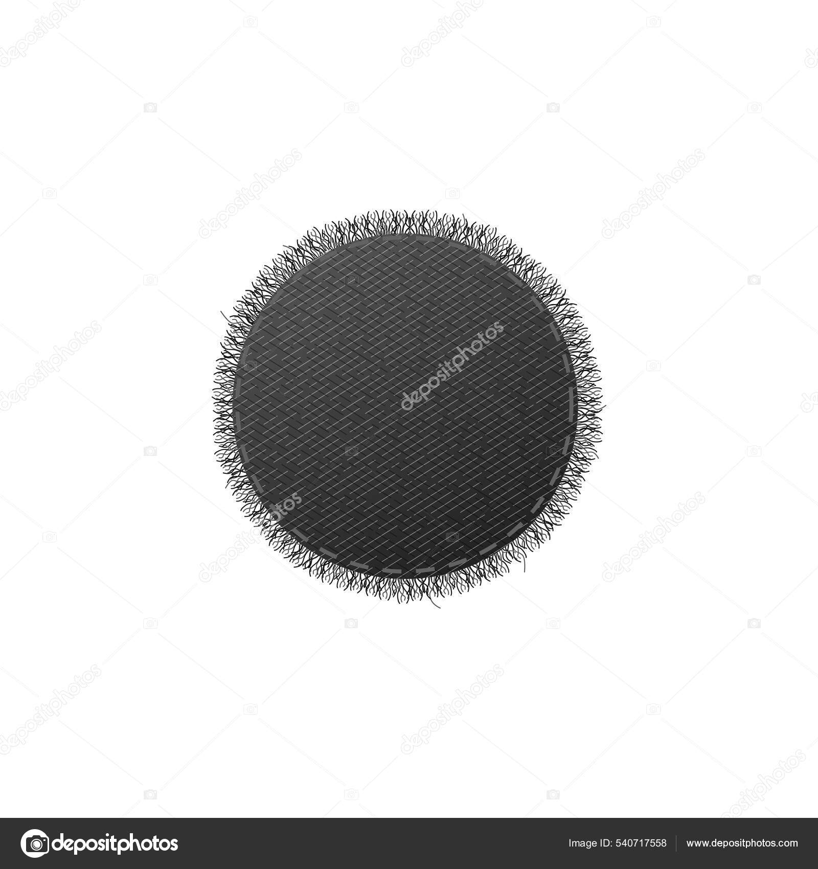 Circle denim patch with stitches and fringe, realistic flat vector ...