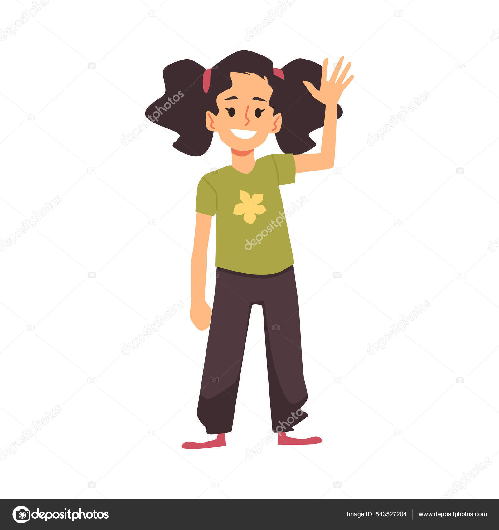 Kid waves family in sign of greeting or goodbye, says hello or says ...