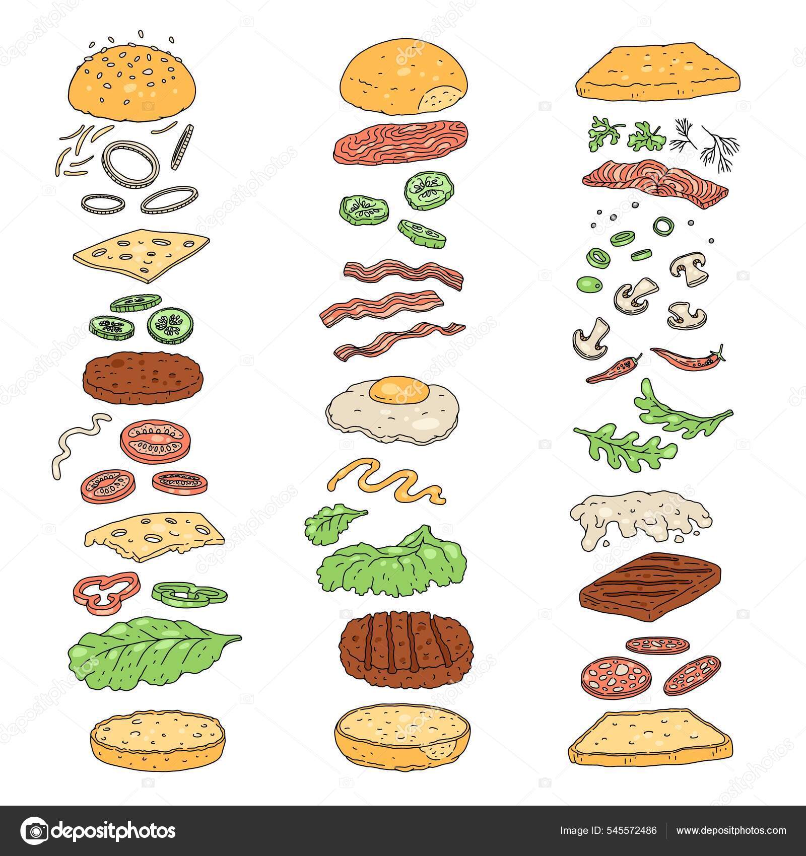 Hamburger and sandwich ingredient constructor. Cheeseburger and ...