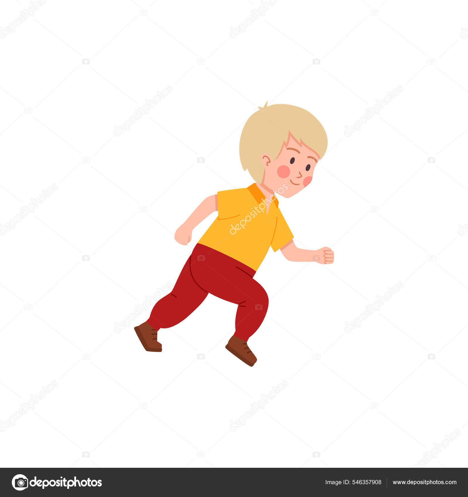 Kid boy running fast or jogging cartoon flat vector illustration ...