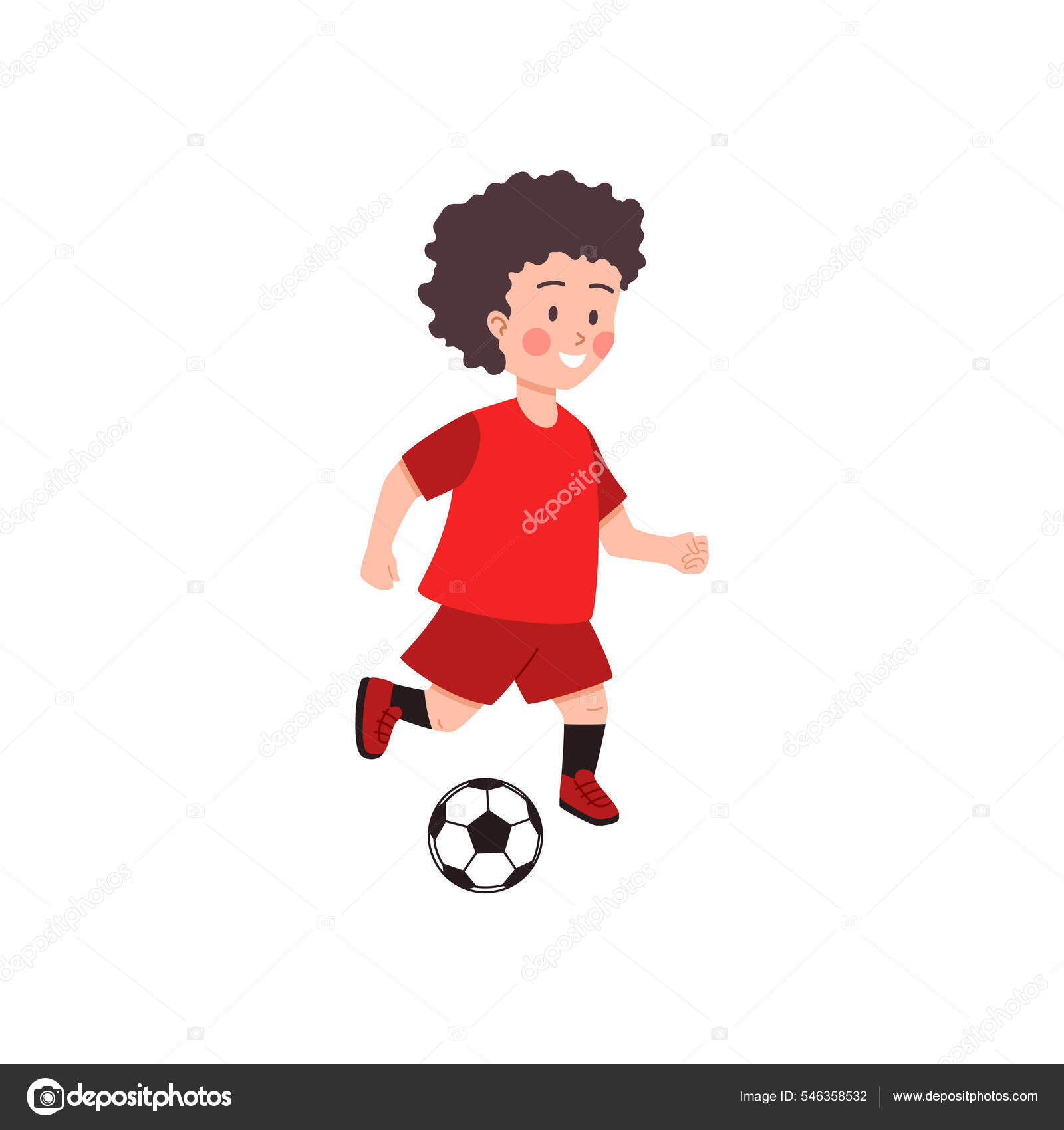 Kid boy running with soccer ball, cartoon flat vector illustration ... Kid boy running with soccer ball, cartoon flat vector illustration ...