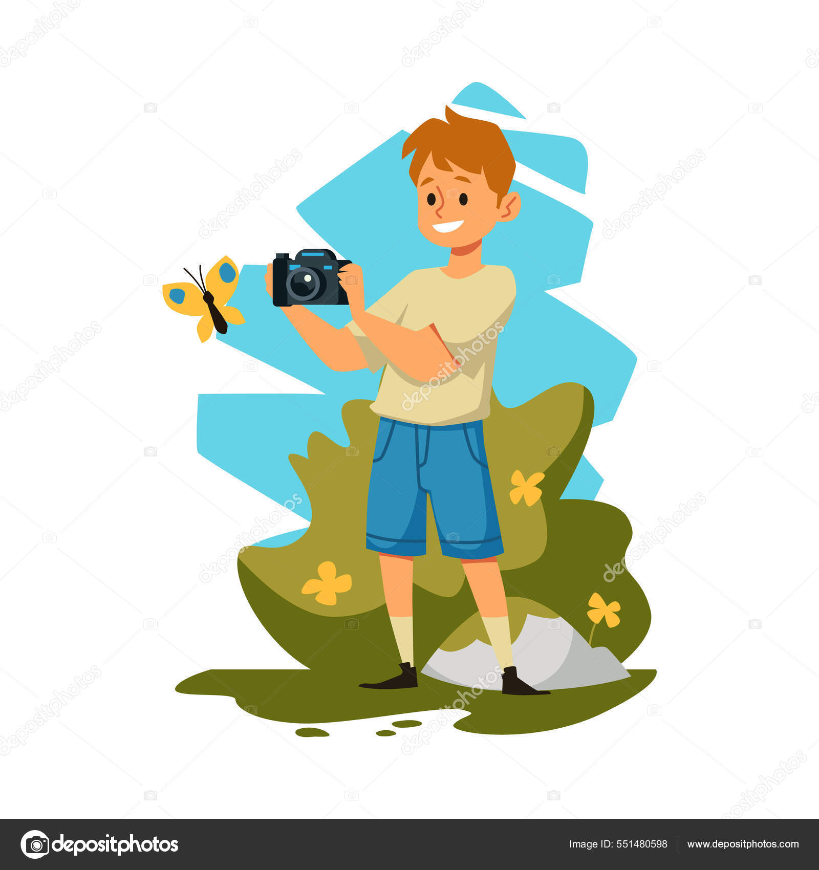 Child Photographer Taking Pictures Nature Objects Flat Cartoon Vector ...