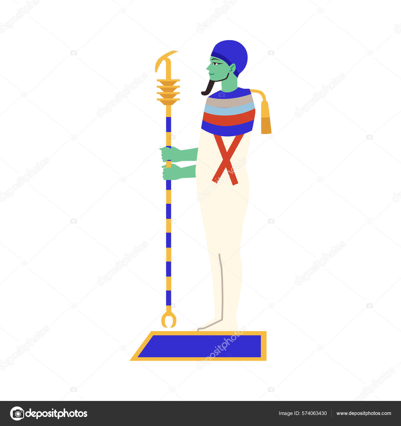 Egyptian Ancient Ptah Gods Standing Scepter Flat Vector Illustration ...