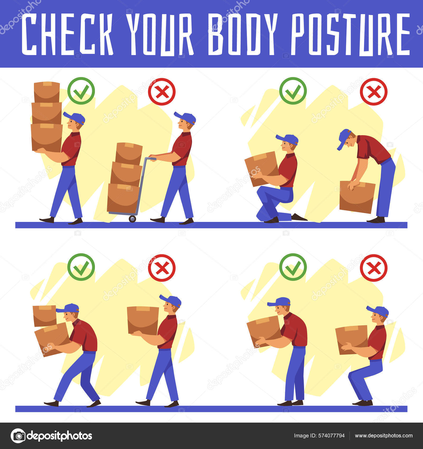 Incorrect Correct Postures Transport Cargo Heavy Loads Banner Loaders ...
