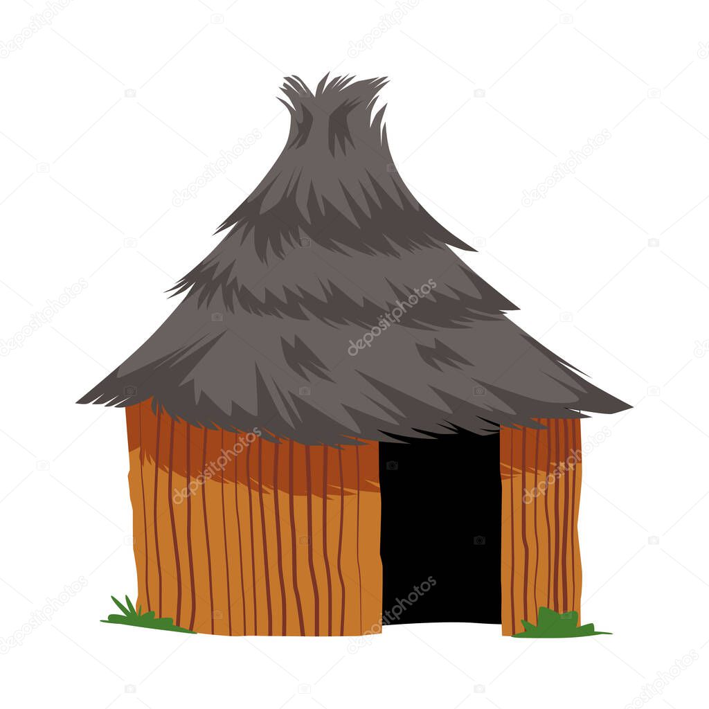 Cabaña africana o vivienda de madera con techo de paja, ilustración plana vector de dibujos ...