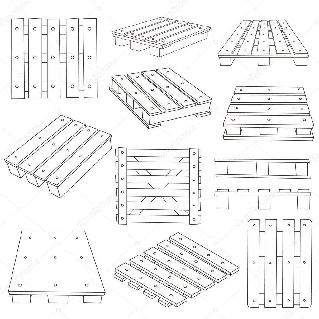 Wood Pallets Line Vector Illustration Collection Technical Engineering ...
