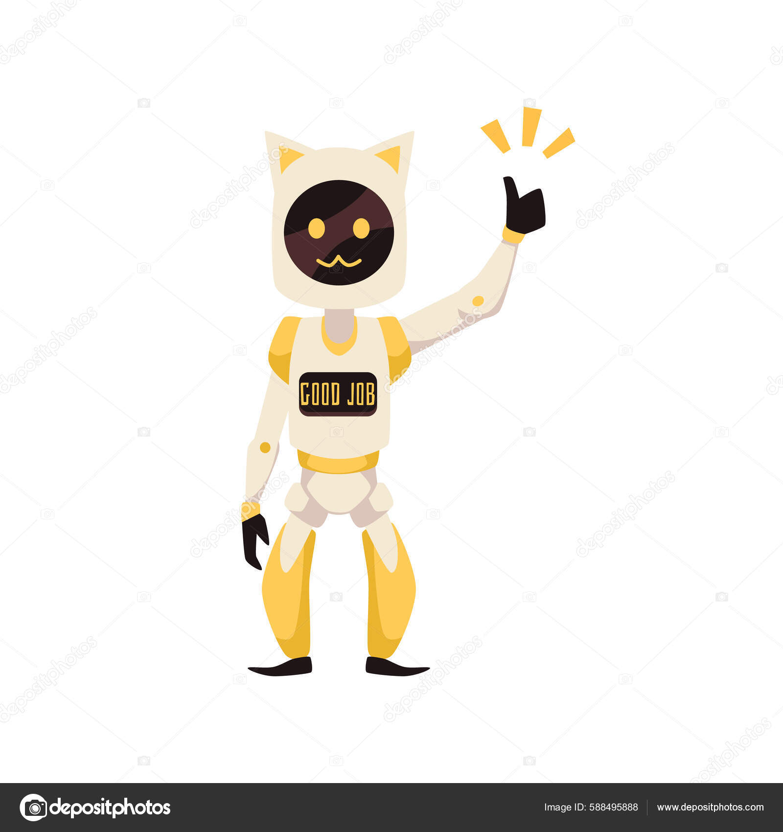 Robot Mascot Phrase Good Job Display Flat Cartoon Vector Illustration ...