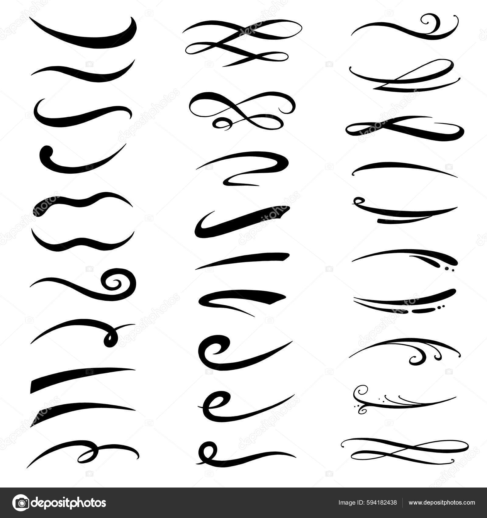Hand Lettering Typography Underline Shapes Set Vector Illustration ...