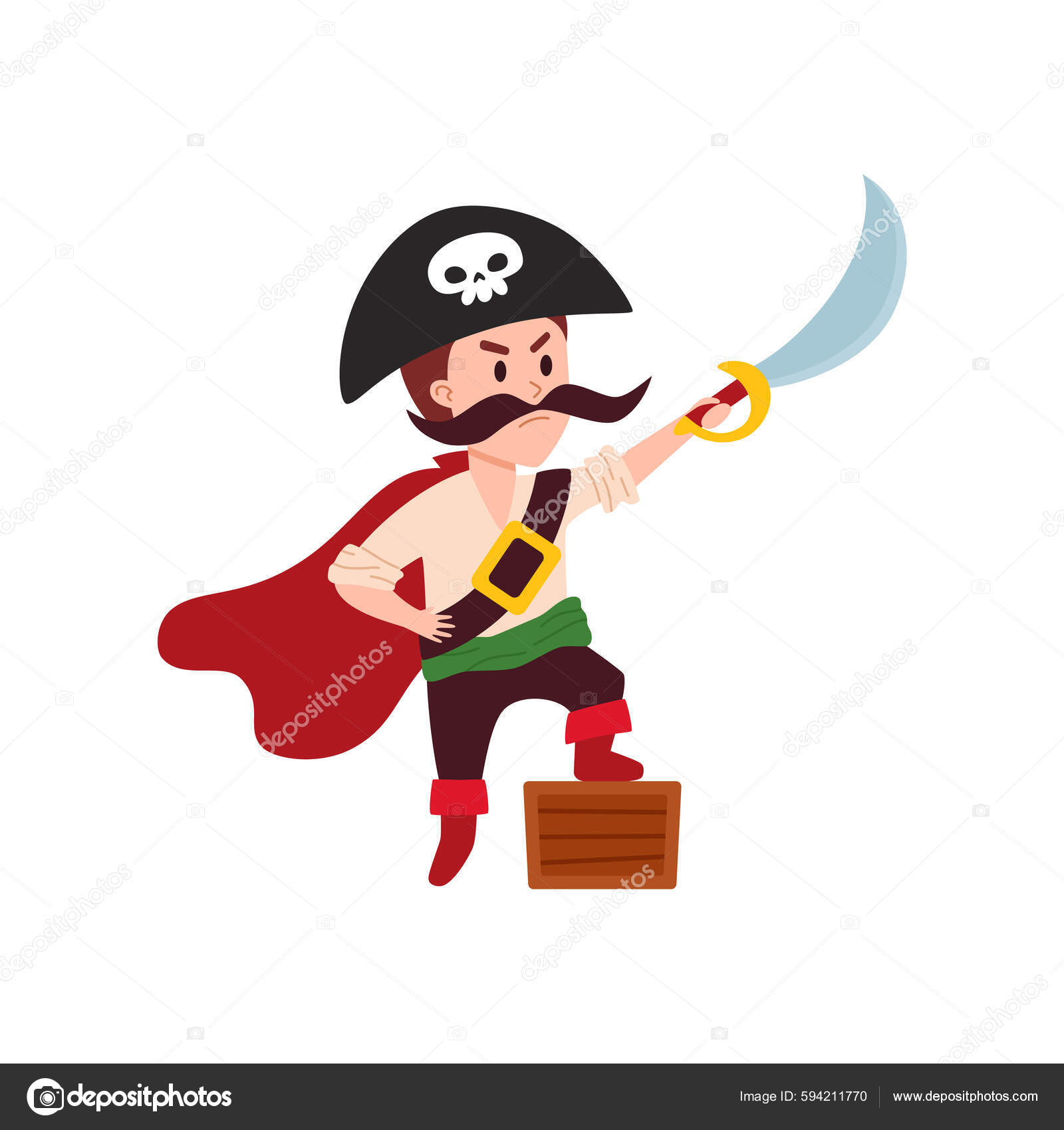 Kapten Bajak Laut Dengan Latar Belakang Putih Ilustrasi Vektor Datar ...