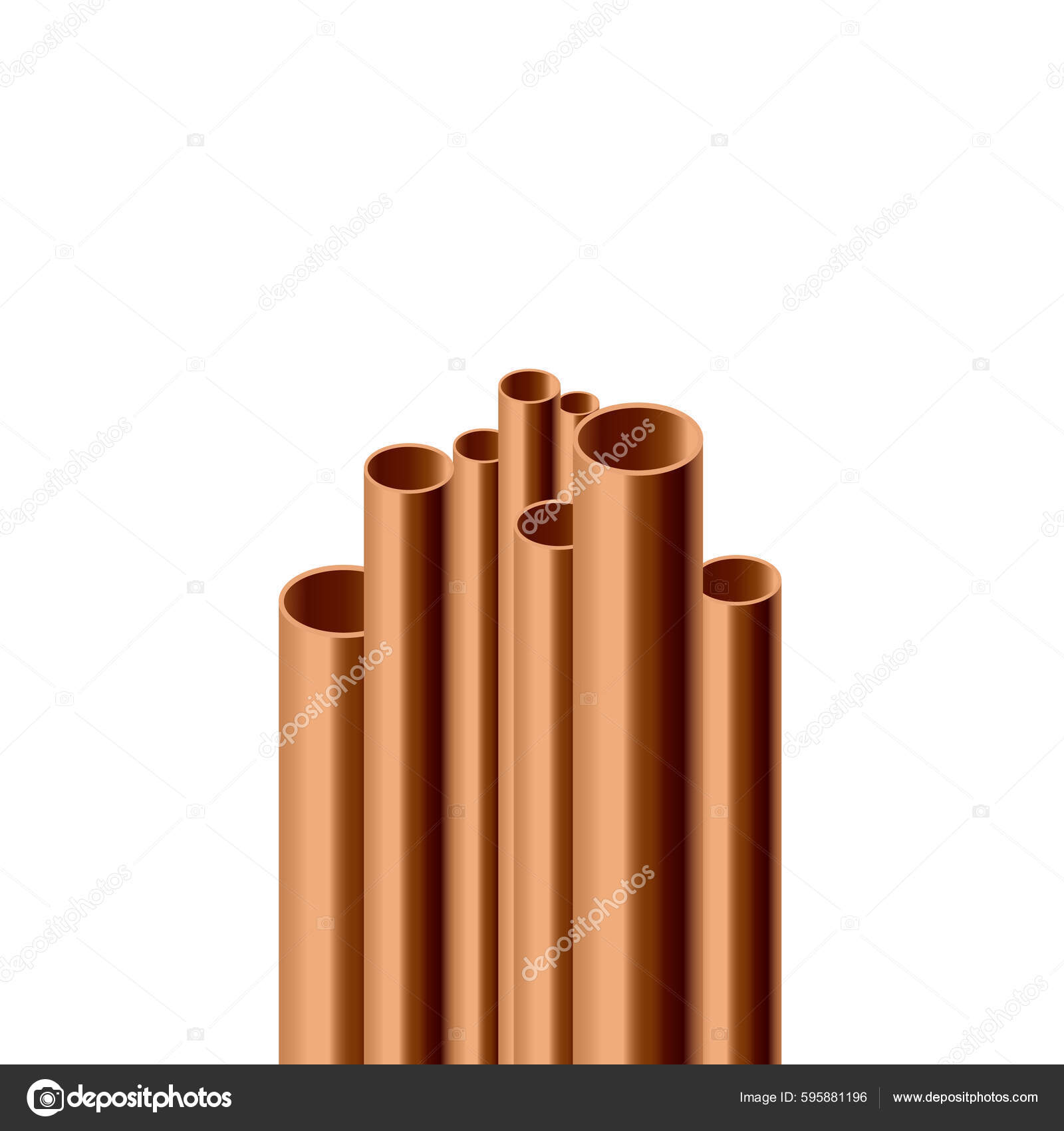Copper Pipes Bundle Various Diameters Realistic Mockup Vector ...