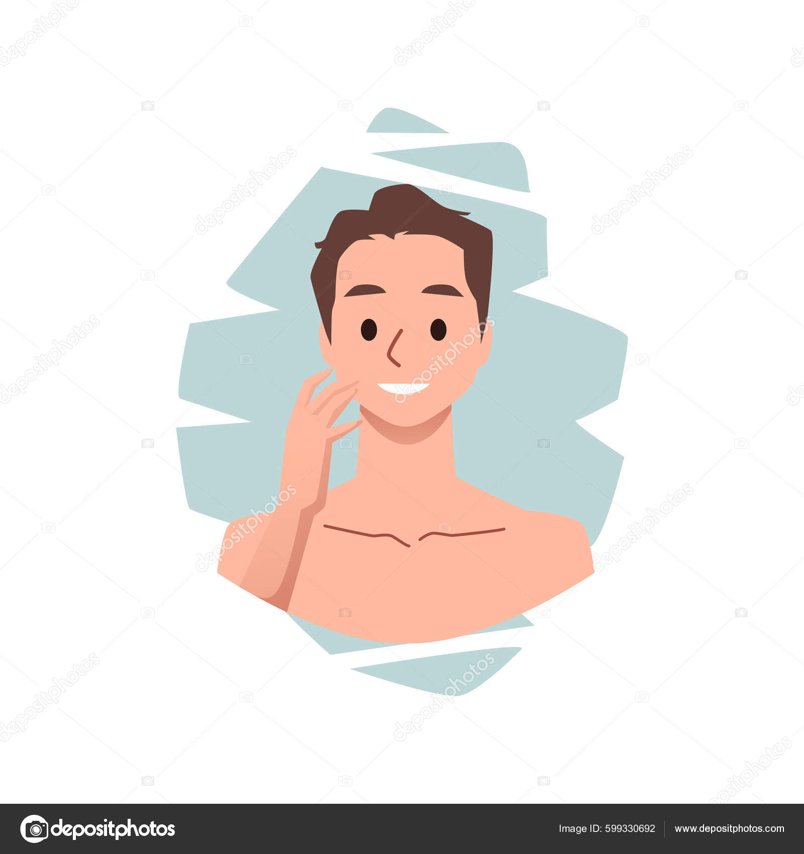 Tampan Pria Rapi Menyentuh Wajahnya Datar Kartun Vektor Ilustrasi ...