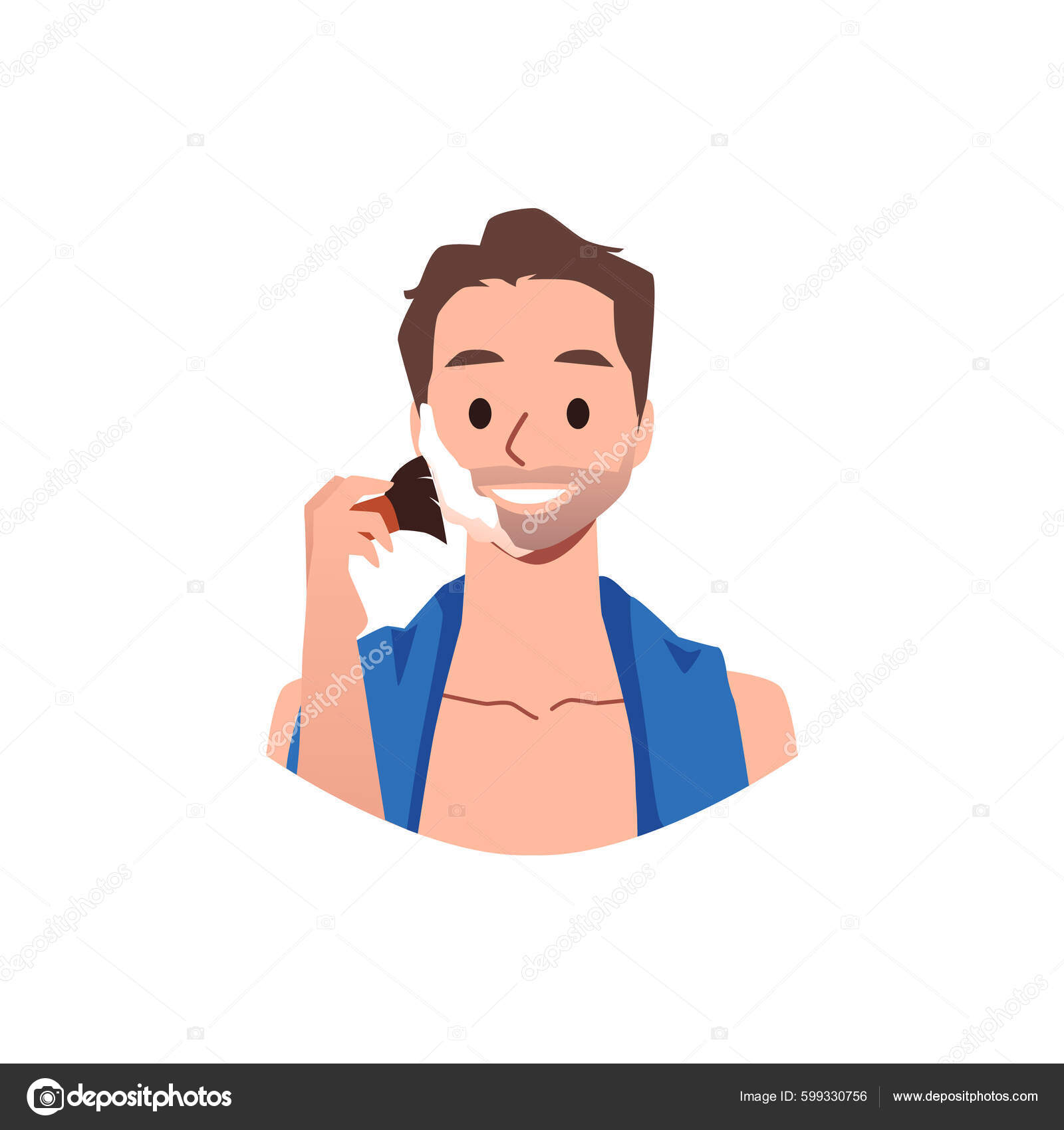 Man Shaving Applying Foam Brush Beard Flat Vector Illustration Isolated Stock Illustration by ...