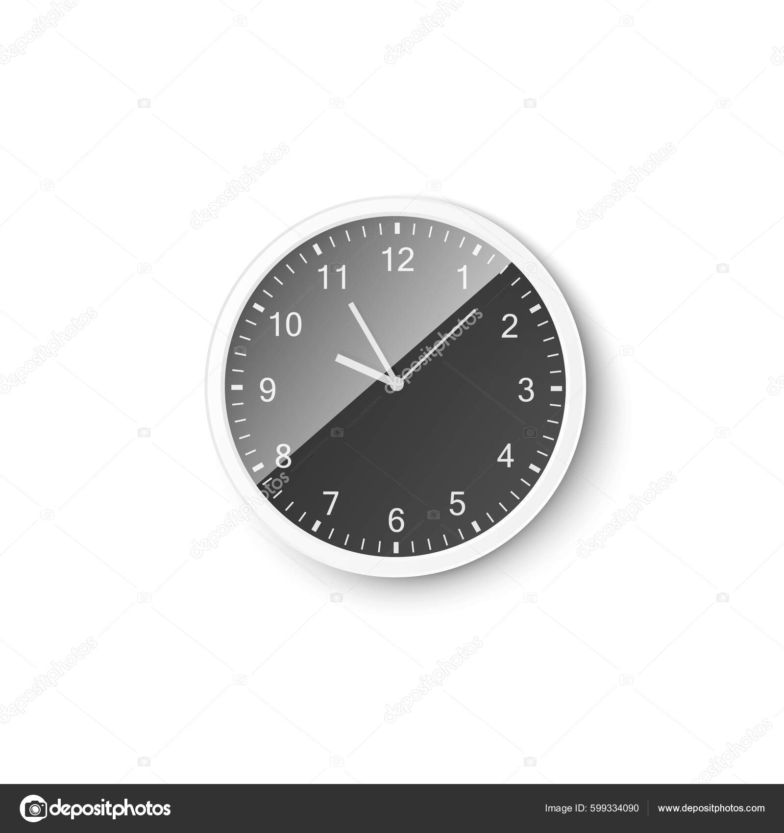 Jam Dinding Bulat Modern Dengan Dial Hitam Ilustrasi Vektor Diisolasi ...