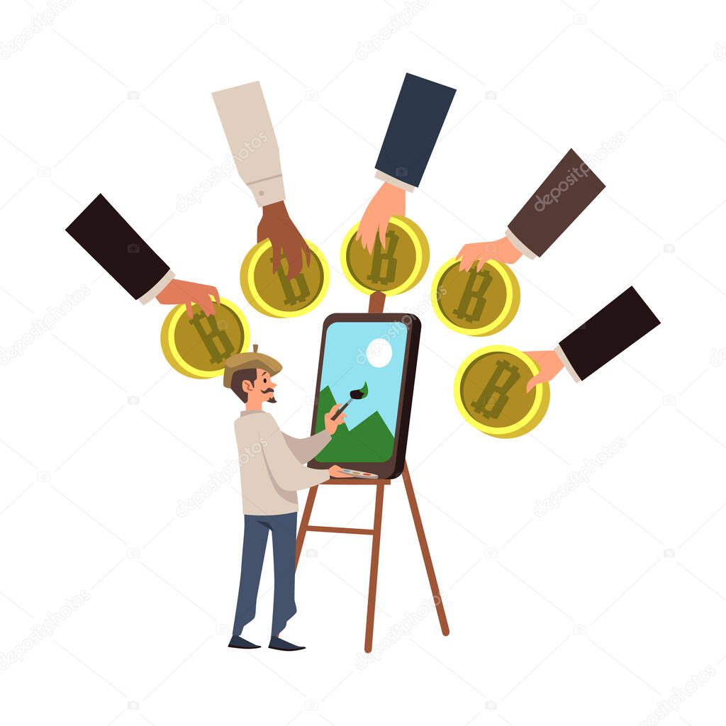 Imagen NFT con artista masculino durante el proceso de dibujo estilo ...