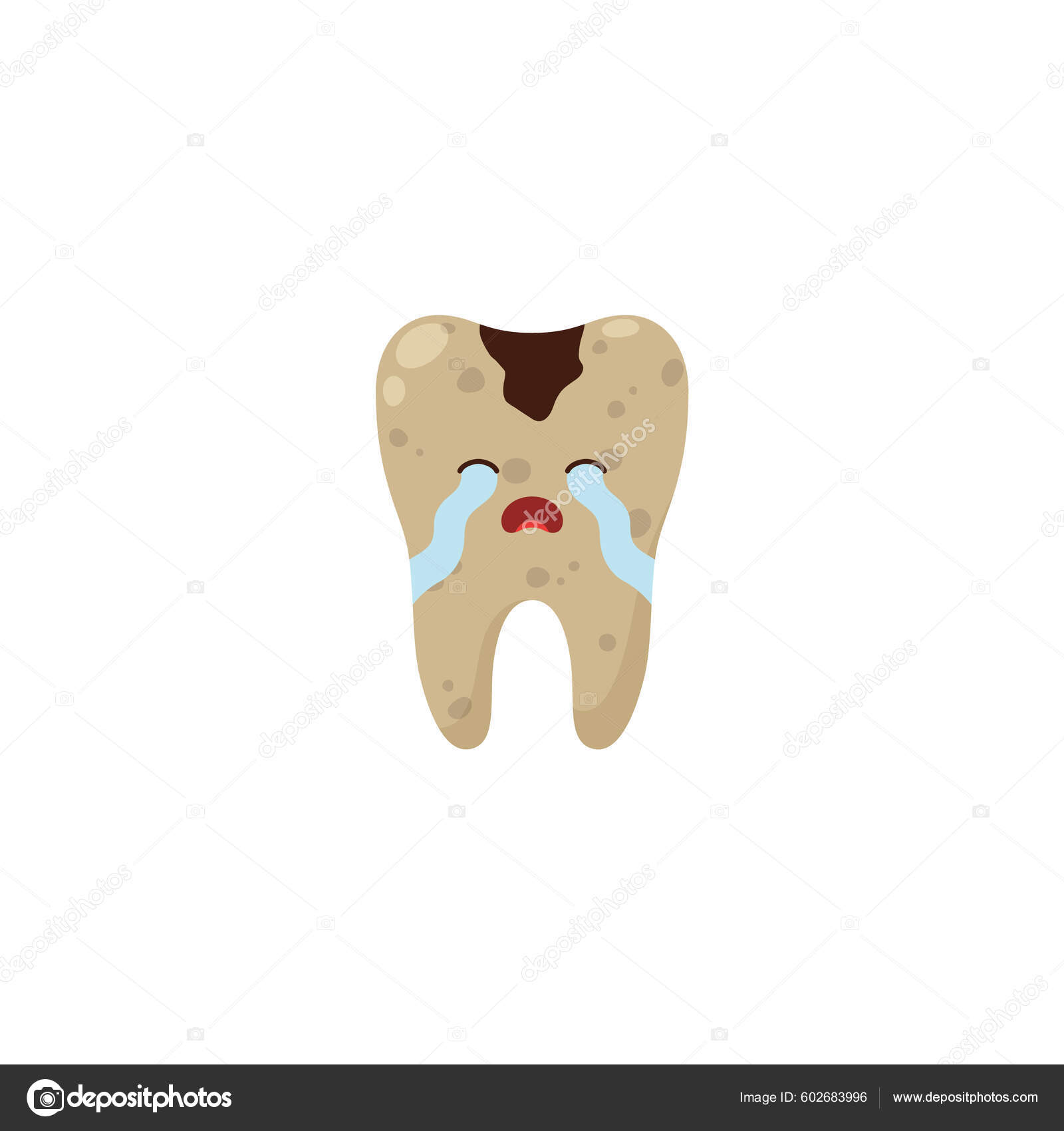 Sick Sad Dirty Tooth Tooth Caries Dental Vector Flat Illustration Stock ...