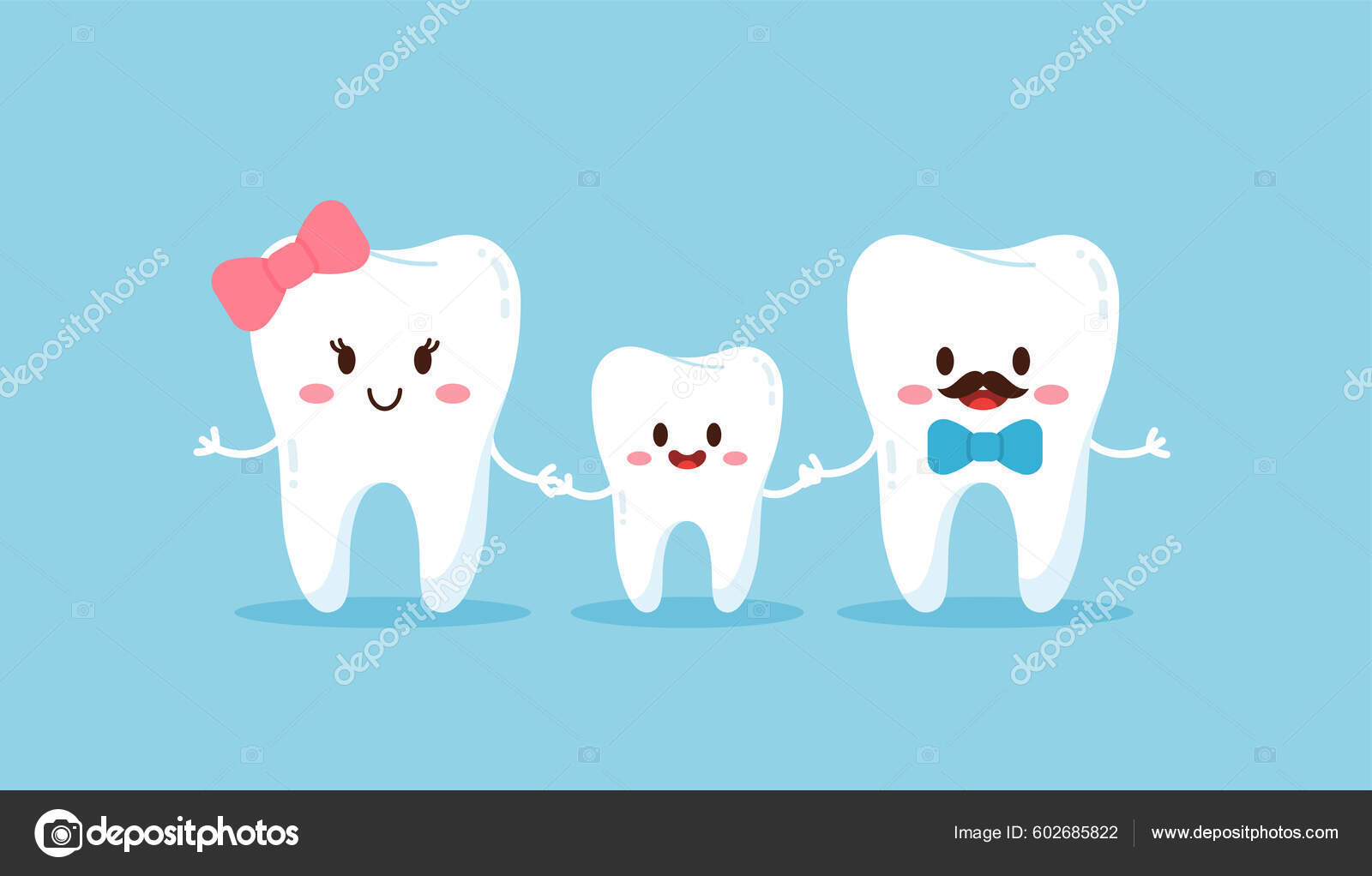 Happy Family Teeth Characters Flat Style Vector Illustration Blue ...