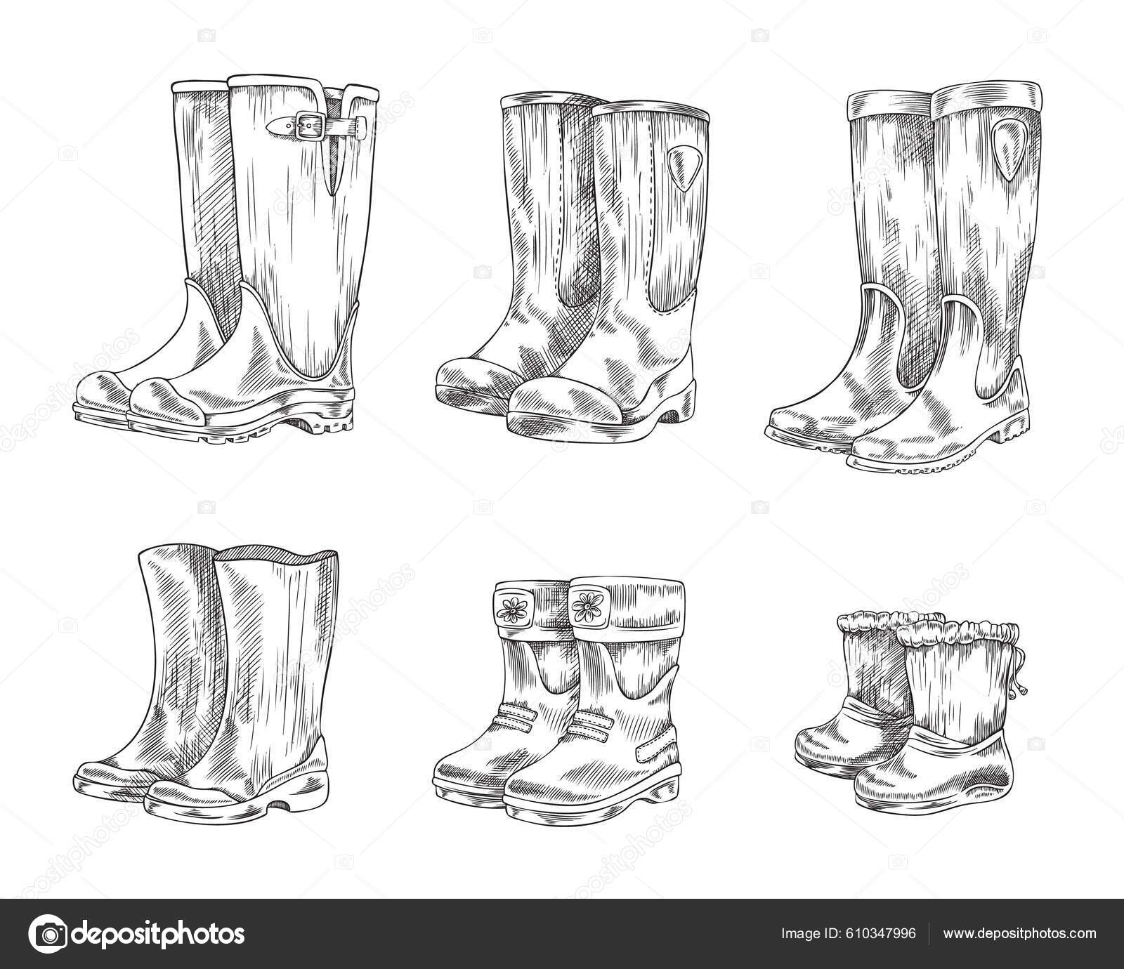 Wellington Boots Kids Adults Hand Drawn Sketch Vector Illustration ...