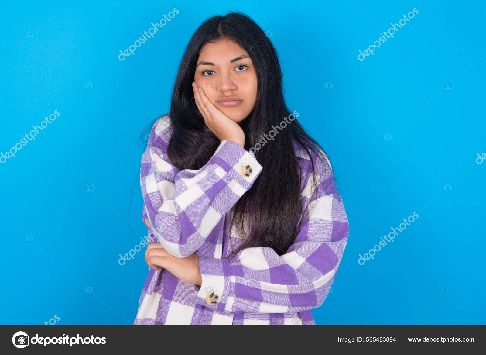 Very Bored Model Holding Hand Cheek While Support Another Crossed Stock ...