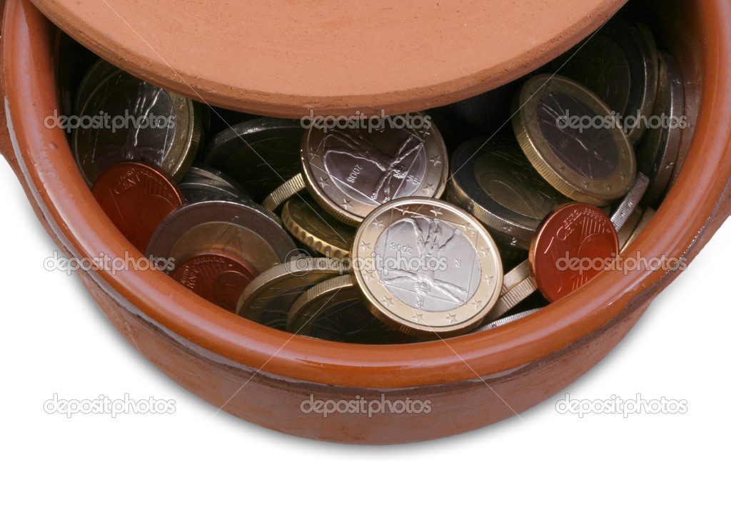Ceramic pot full of Euro coins — Stock Photo © AntonioGravante #42663855