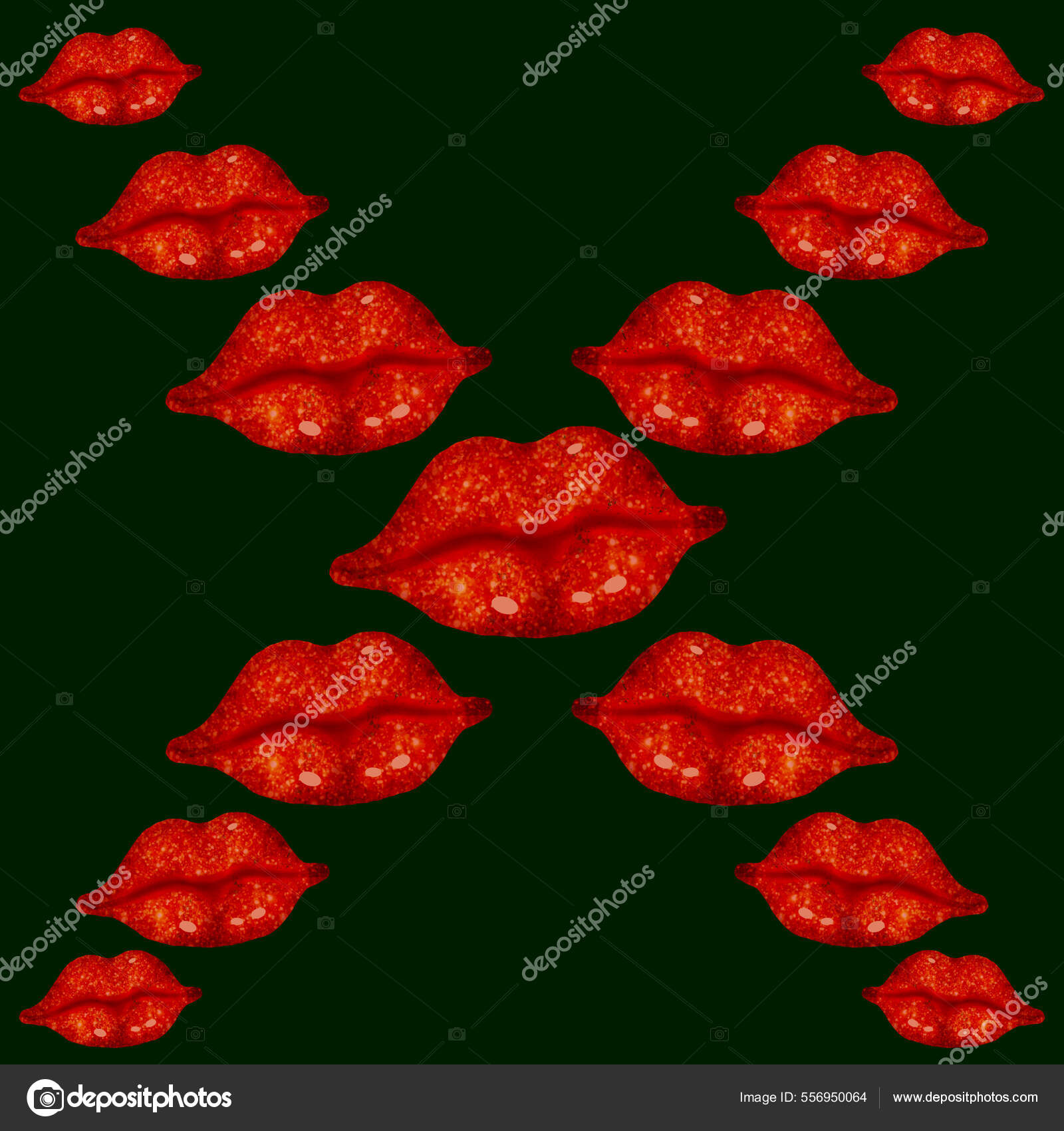 Red Lips Print Black Background Seamless Pattern Romantic Background ...