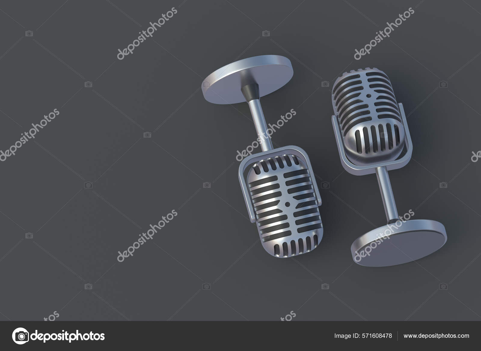 Old Metallic Microphones Gray Background Radio Broadcast Online ...