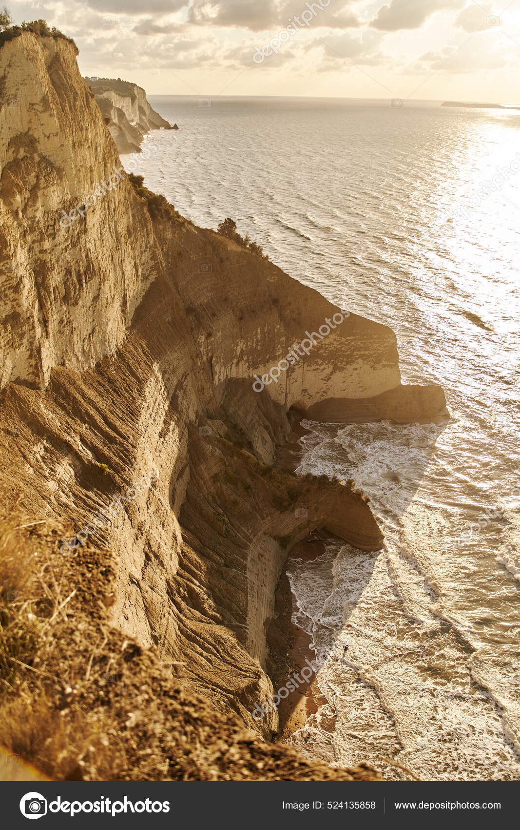 View Logas Beach Amazing Rocky Cliff Peroulades Corfu Island Greece ...