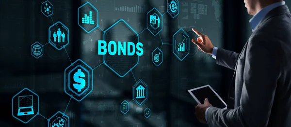 Businessman clicks a bonds virtual screen. Bond Finance Banking ...