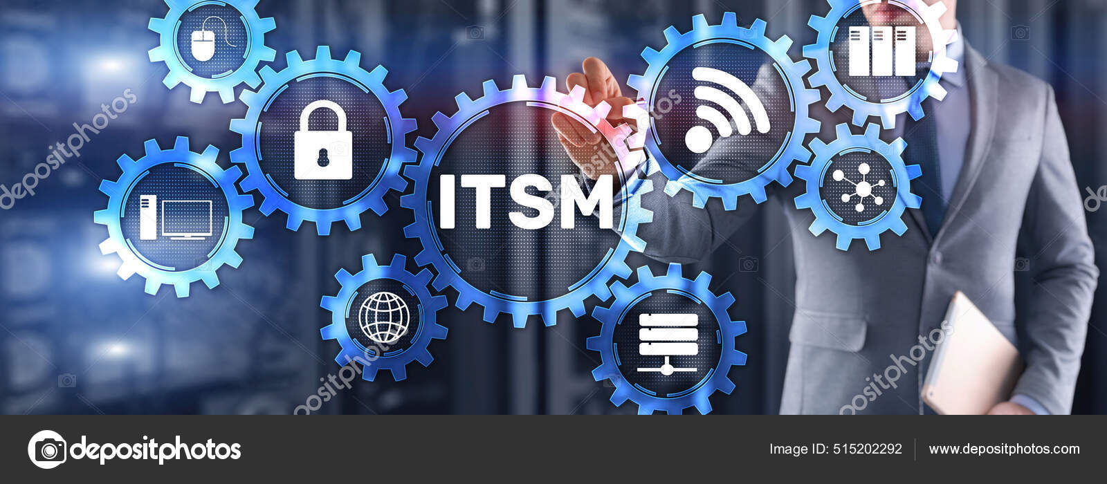 ITSM. Businessman pressing virtual screen IT Service Management ...