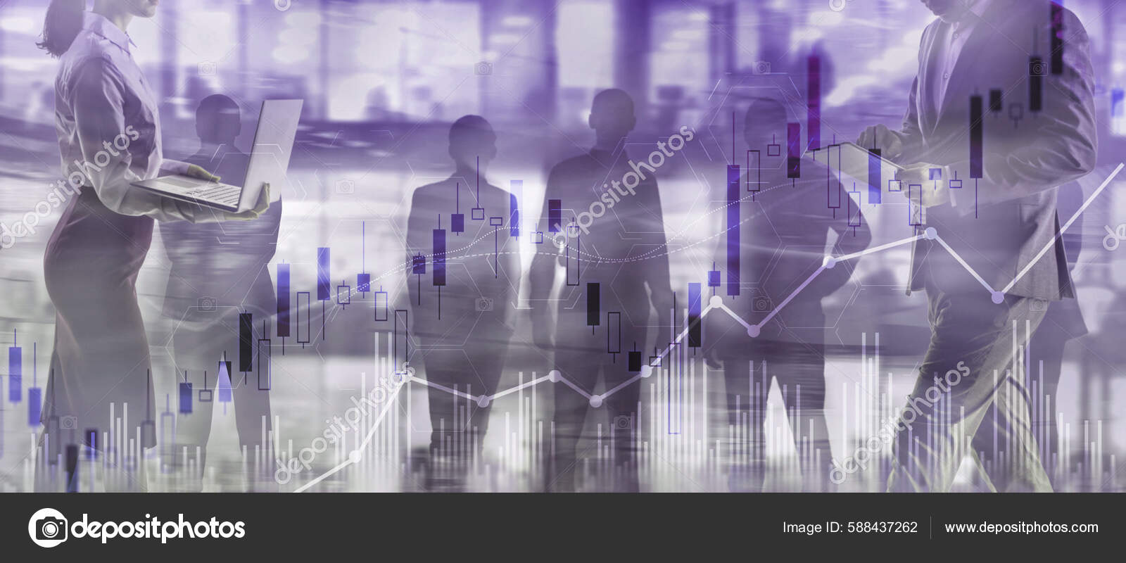 Trading Candlestick Chart Diagrams Blurred Office Center Background ...