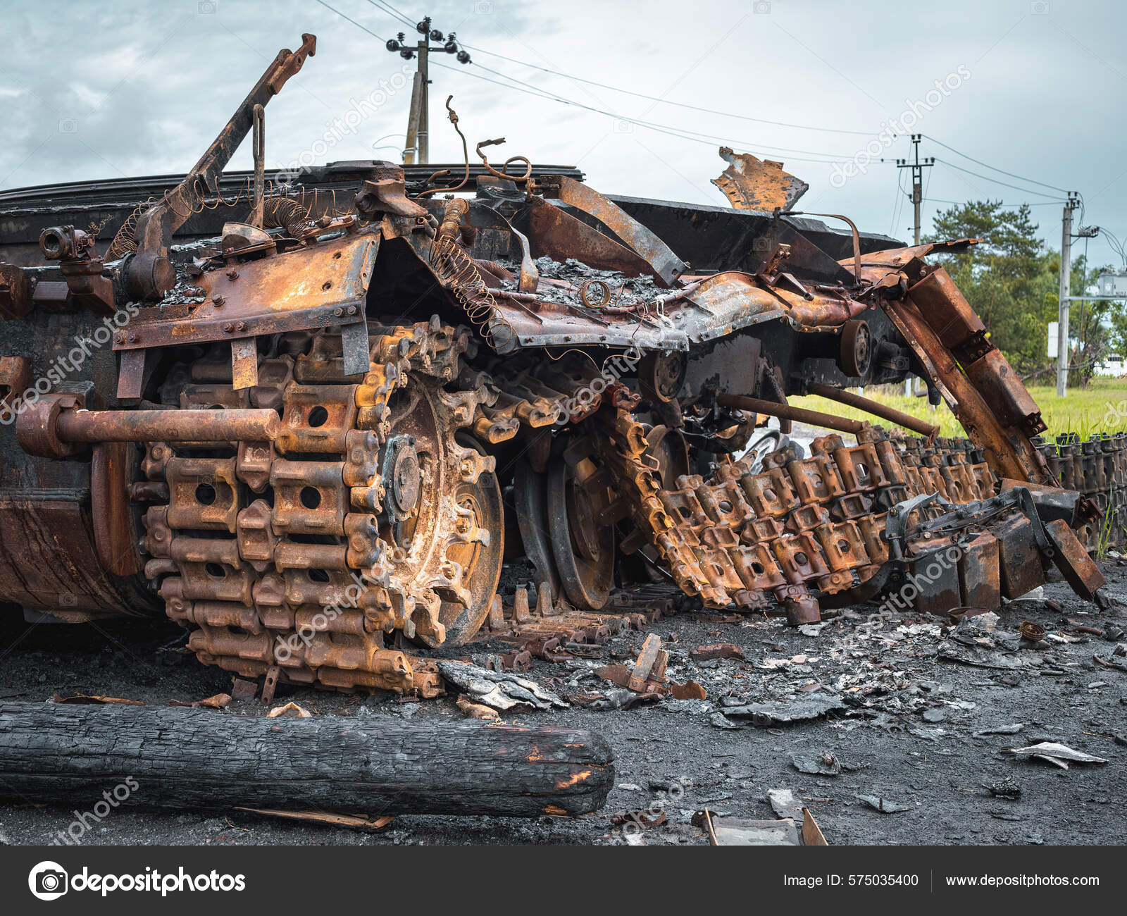 War Ukraine Exploded Tank Exploded Tank Tower Stands Outskirts Village ...