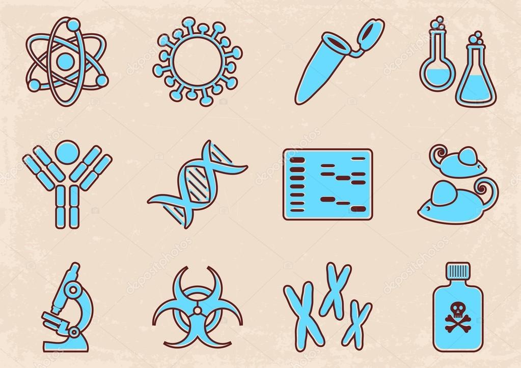 Set of twelve vintage molecular biology science icons premium vector in ...