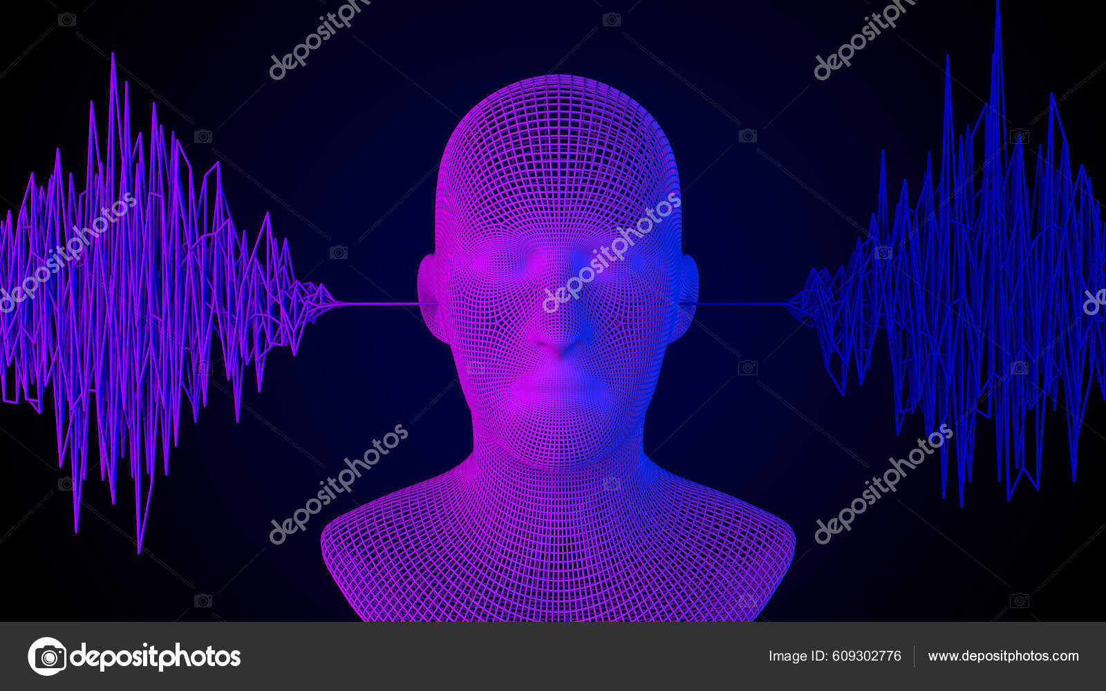 Digital Human Face Abstract Sound Data Wave Flow Futuristic Had — Stock ...