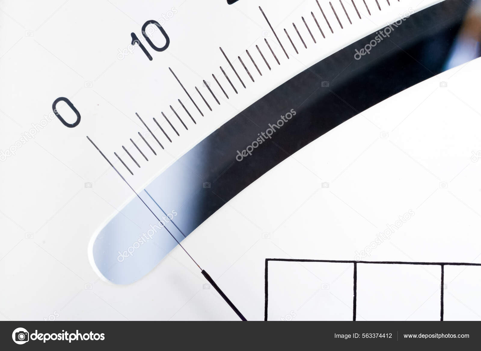 Scale with an arrow on a white background. Device for measuring the ...