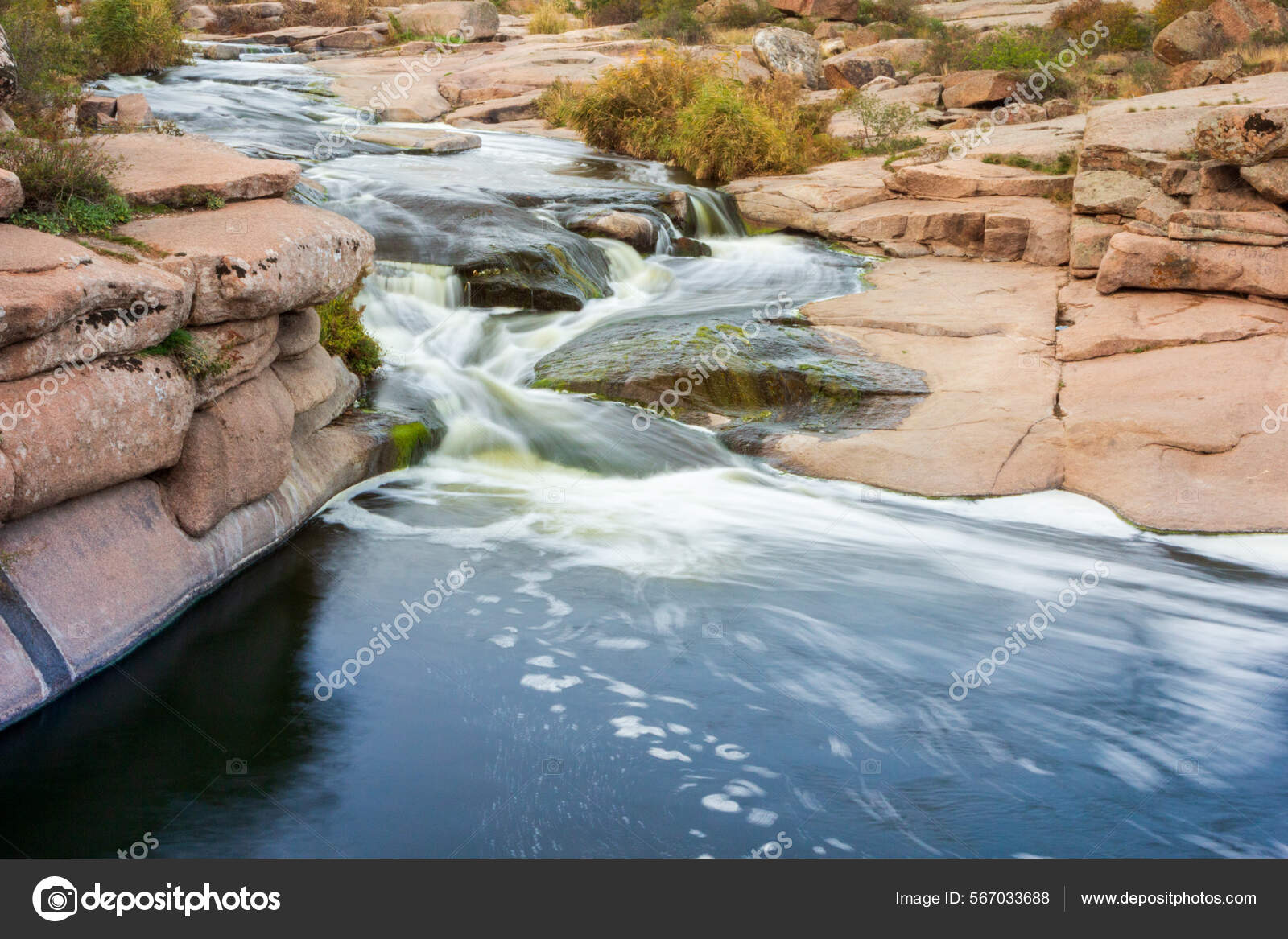 Beautiful mountain river flowing over rocks. Flow of water in mountain ...