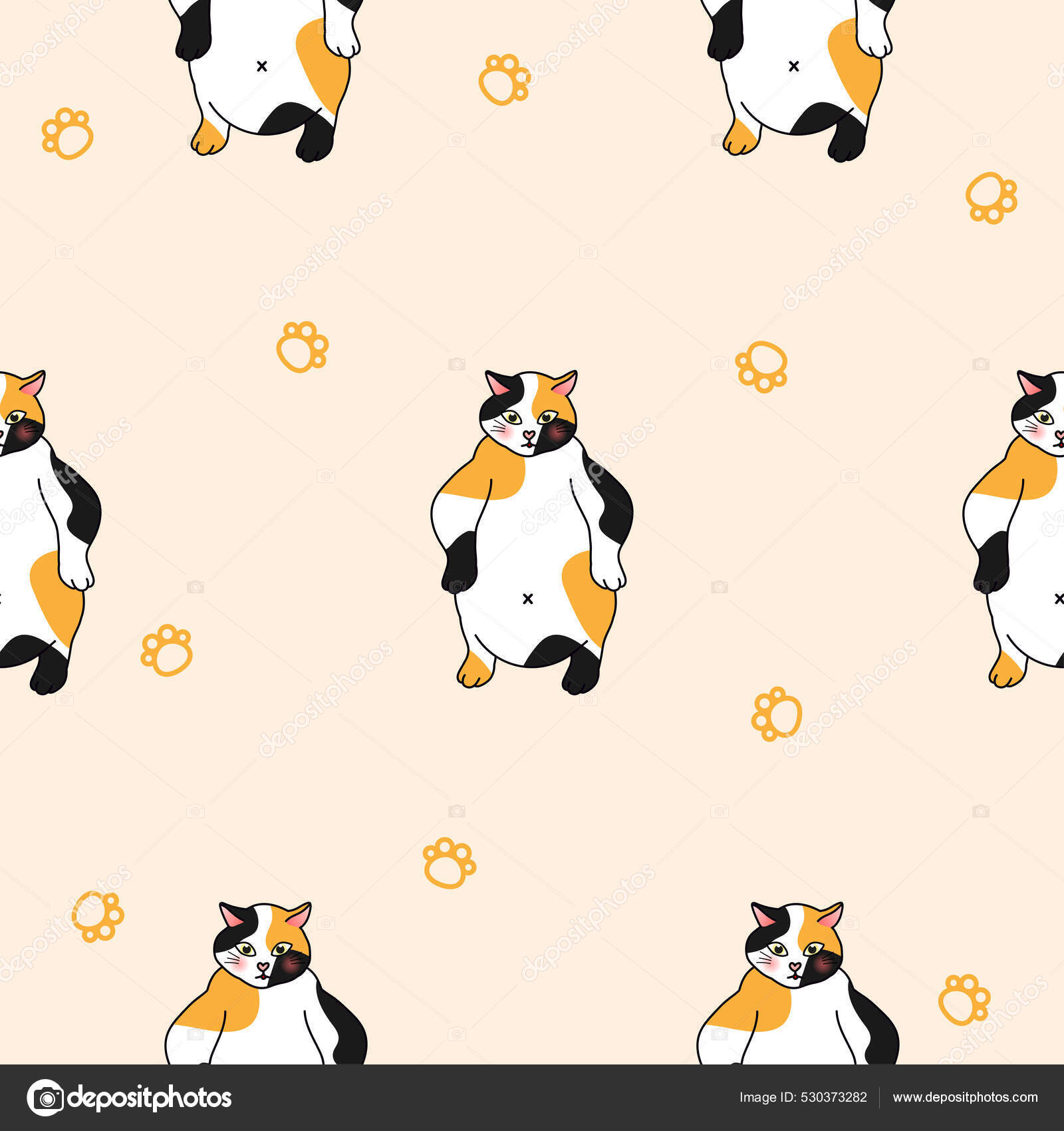 Calico Cat Seamless Ivory Background Stock Vector by ©asamask92 530373282