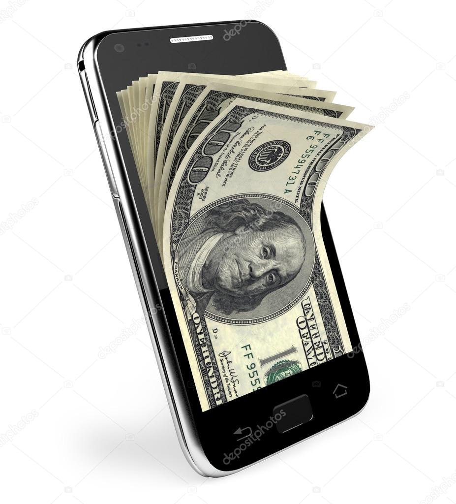Smart phone with money concept. Dollars. — Stock Photo © moneyrender ...