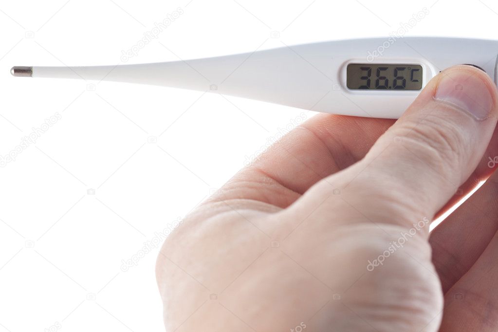 Hand holding electronic thermometer Stock Photo by ...