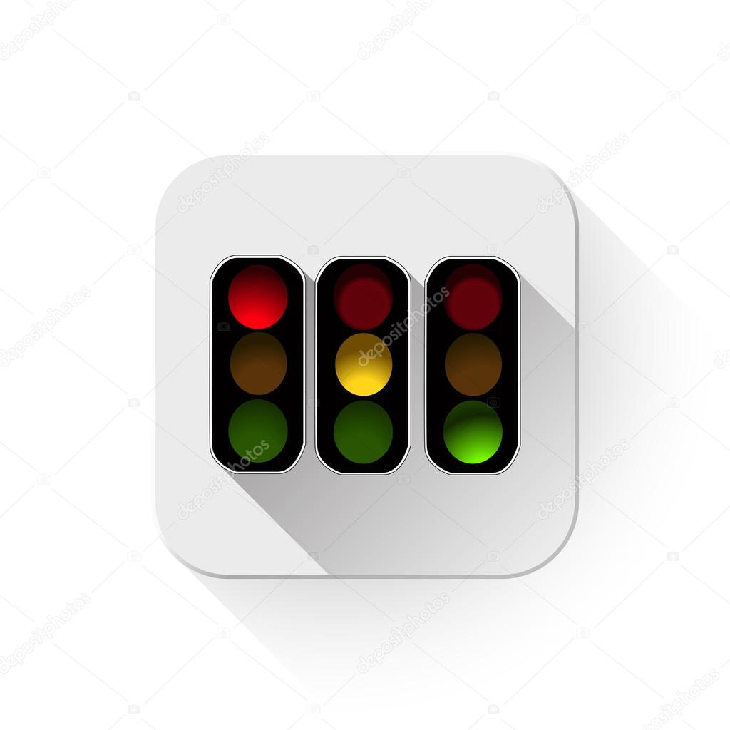 Red orange green traffic lights With long shadow over app button Stock ...
