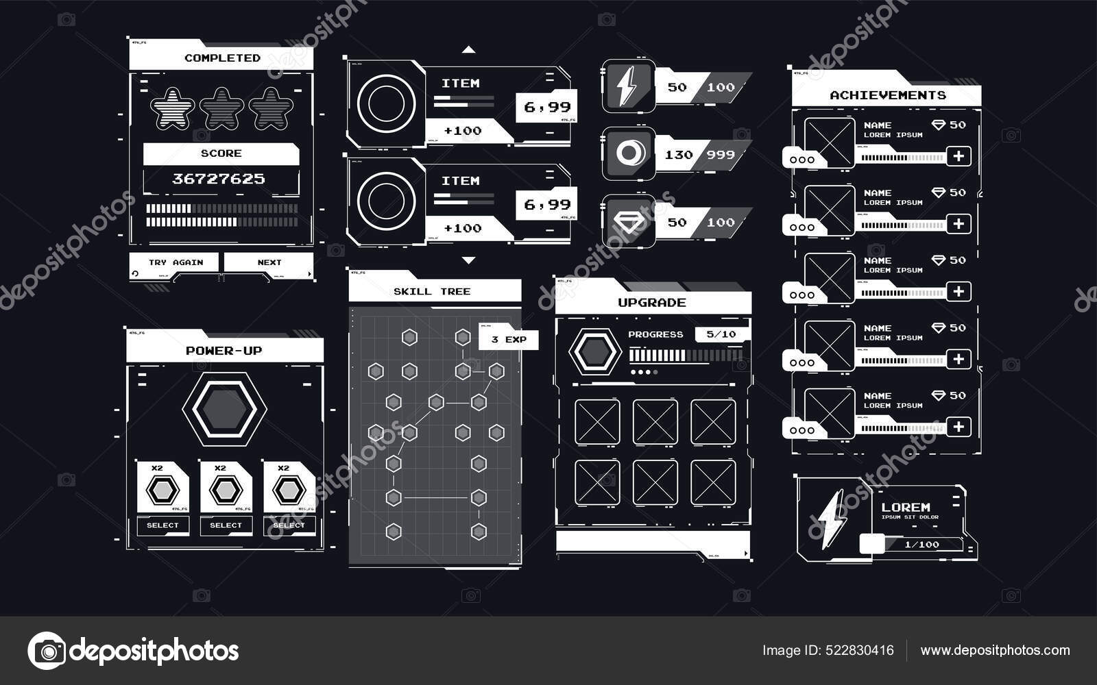 Menu Graphical User Interface Gui Build Games Hud User Interhace Stock ... Menu Graphical User Interface Gui Build Games Hud User Interhace Stock ...