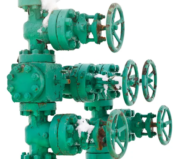 Green pipe system with valves — Stock Photo © obencem #22192067