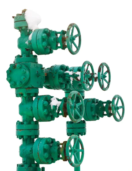 Green pipe system with valves — Stock Photo © obencem #22192067