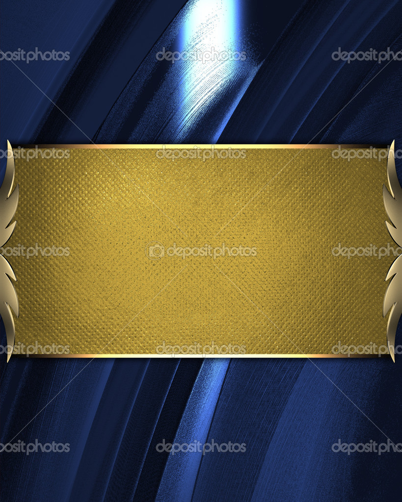Abstract blue Background with gold plate and a beautiful gold trim ...