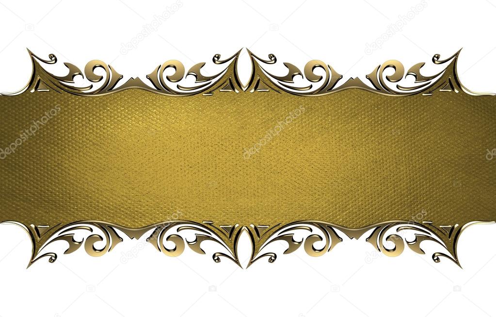 Gold nameplate with gold ornate edges, isolated on white background ...