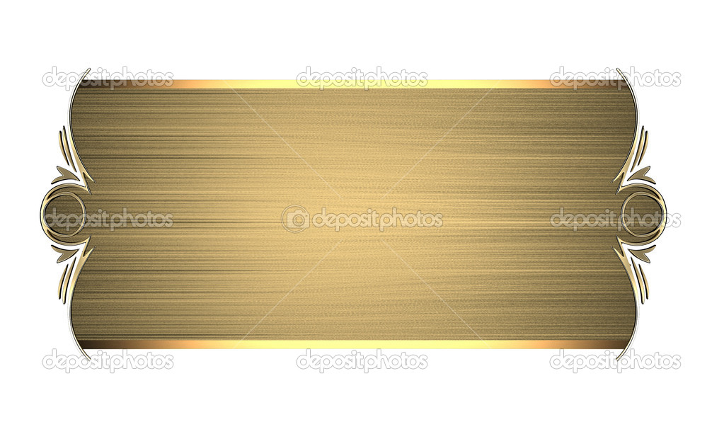 Gold nameplate with gold ornate edges, isolated on white background ...